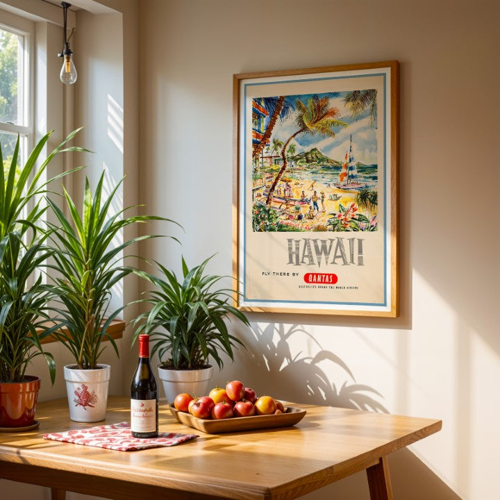 Hawaii Fly There by QANTAS - Vintage Travel Posters