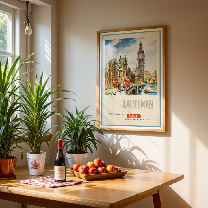 London - QANTAS Airlines - Vintage Travel Posters