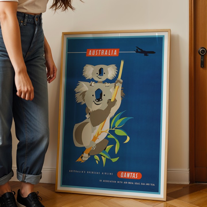 QANTAS Australia Airline - Koala - Vintage Travel Posters